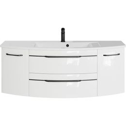 Waschtisch &raquo;Serie 7045 Mineralmarmor-Waschtisch und Unterschrank, 131 cm breit&laquo; Waschplatz mit 2 Schubladen, 2 T&uuml;ren, Badm&ouml;bel Set mit Waschtisch wei&szlig;
