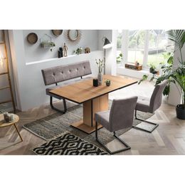 Hela Essgruppe &raquo;Luise I G (Bank, St&uuml;hle, Tisch)&laquo; Set, 4 Stk. tlg. Komfortsitz mit Federkern, Topseller Tischgruppe, Esszimmer braun Microfaser VINTAGE