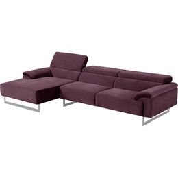 Egoitaliano Ecksofa &raquo;Malika, edel und bequem, Designsofa mit hochwertigen Bez&uuml;gen, L-Form&laquo; mit Recamiere, inkl. Kopfteilverstellung und chromfarbenen Metallf&uuml;&szlig;en 