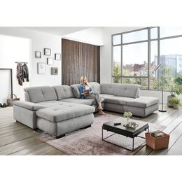Die PlanBar Ecksofa &raquo;MP-IN16012 U-Form, mit Kaltschaum-Polsterung&laquo; inkl. Sitztiefenverstellung wahlweise mit weiteren Funktionen silber 85% Polyester;