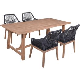 Garden Pleasure Garten-Essgruppe &raquo;OAKLAND/POMONA&laquo; Set, 9 tlg. mit Polsterung braun Massivholz, Polyester B/H/T: 200cm x 82cm x 300cm, Polyester