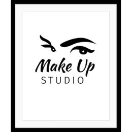queence Bild &raquo;Make up Studio&laquo; Fashion Frau Motivationsbilder Schriftzug Schwarz-Wei&szlig; HD Premium Poster-Druck inkl. Holzrahmen bunt Acrylglas, 