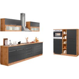 KOCHSTATION K&uuml;chenzeile &raquo;KS-Wien&laquo; Breite 430 cm, wahlweise mit E-Ger&auml;ten und Induktion schwarz B/H/T: 430cm x 60cm, ohne E-Ger&auml;te