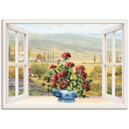 Artland Leinwandbild &raquo;Blumenbouquet am wei&szlig;en Fenster&laquo; Fensterblick 1 Stk. tlg. auf Holzrahmen gespannt wei&szlig; Leinwand B/H/T: 100cm x 70cm, Leinwandbild 
