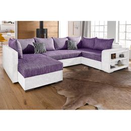 Collection AB Wohnlandschaft &raquo;John U-Form, B: 294 cm&laquo; Schlaffunktion, Bettkasten, Regalelement & 2 Zierkissen, Federkern lila Kunstleder SOFTLUX / 
