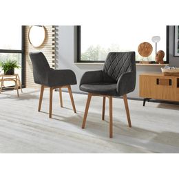 OTTO home Esszimmerstuhl &raquo;Brest&laquo; (Set) 2 Stk.Armlehnstuhl in Leder oder Microfaser, Gestell Eiche Massiv ge&ouml;lt grau Polyester B/H/T: 59,5cm x 88cm x 