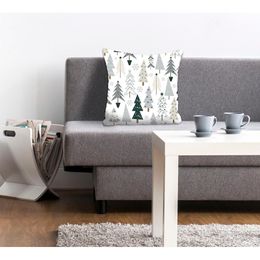 queence Dekokissen &raquo;Diddle&laquo; Kissenh&uuml;lle,Wei&szlig;er Hintergrund,Tannenb&auml;ume,Weihnachten,Festlich grau Polyester B/L: 40cm x 40cm, 1 Stk.