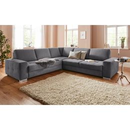 Sit & More sit&more Ecksofa &raquo;Santorini L-Form&laquo; mit Federkern und Sitztiefenverstellung, wahlweise mit Schlaffunktion grau Struktur (100% Polyester);Struktur fein