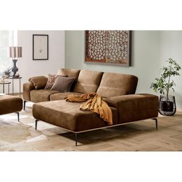 W.Schillig Ecksofa &raquo;run, Designsofa mit tollem Sitzkomfort, bequem, L-Form&laquo; mit Holzsockel, F&uuml;&szlig;e in Schwarz pulverbeschichtet, Breite 279 cm braun 