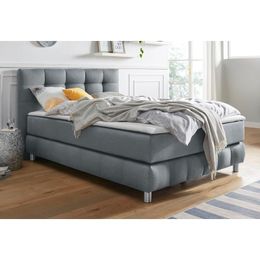 Home Affaire Boxspringbett &raquo;Salo XXL&laquo; in Samtoptik oder Struktur, 6 Breiten in &Uuml;berl&auml;nge 220cm, 4 H&auml;rtegrade grau Struktur, Liegefl&auml;che B/L: 140cm x 