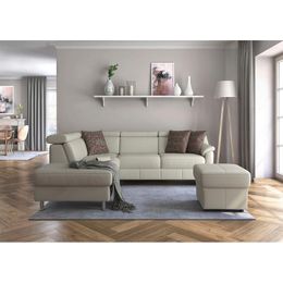 Sit & More sit&more Ecksofa &raquo;Freetown L-Form&laquo; inklusive Kopfteilverstellung und komfortablem Federkern wei&szlig; B/H/T: 252cm x 84cm x 216cm, NaturLEDER , Ottomane 