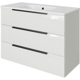Badm&ouml;bel-Set &raquo;Mineralmarmor-Waschtisch mit Waschtischunterschrank&laquo; 2 Stk. tlg. wei&szlig; Holzwerkstoff B/H/T: 101cmcm x 74cmcm x 46cmcm