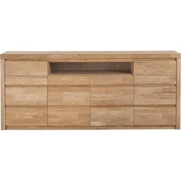 OTTO home Kommode &raquo;Silkeborg&laquo; Breite 200 cm braun Holz teilmassiv B/H/T: 200cm x 85cm x 35cm, Holzwerkstoff eichefarben (Korpus) / Massivholz Eiche (