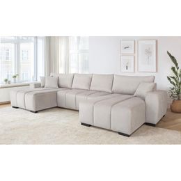 Home Affaire Wohnlandschaft &raquo;Bello U-Form, B: 347 cm&laquo; Schlaffunktion, Bettkasten & 2 Zierkissen, Federkern 100% Polyester B/H/T: 347cm, Struktur fein,