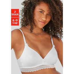 Petite Fleur By Lascana Damen petite fleur by Lascana Bralette-BH Packung, ohne B&uuml;gel, mit Spitzenband, aus weicher Baumwolle, bequemer BH schwarz-