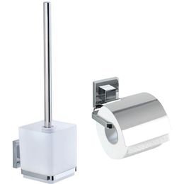 Wenko Badaccessoire-Set &raquo;Vacuum-Loc Quadro&laquo; WC-Garnitur,Toilettenpapierhalter silber Edelstahl Einheitsgr&ouml;&szlig;e