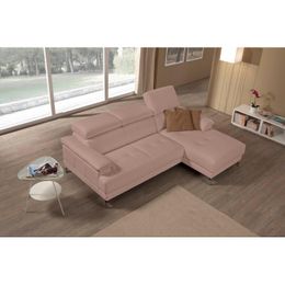 Egoitaliano Ecksofa &raquo;Soul, Design und Sitzkomfort auf hohem Niveau, tolle Details, L-Form&laquo; mit Recamiere, inkl. Kopfteilverstellung rosa Leder &raquo;BULL&laquo; (echtes 