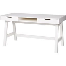 Woood Schreibtisch &raquo;Nikki aus Kiefernholz lackiert, zwei Schubladen 140x62x75 cm&laquo; Schubladen mit Metallf&uuml;hrung, offenes Mittelfach, geb&uuml;rstet 