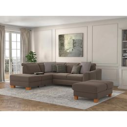 Sit & More sit&more Ecksofa &raquo;Dundee L-Form&laquo; mit Federkern und Massivholzf&uuml;&szlig;en, wahlweise mit Kopfteilverstellung grau B/H/T: 263cm x 86cm x 219cm, Luxus-