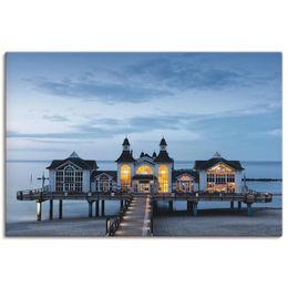 Artland Wandbild &raquo;Seebr&uuml;cke Sellin&laquo; Geb&auml;ude 1 Stk. tlg. als Alubild, Leinwandbild in verschied. Gr&ouml;&szlig;en blau B/H/T: 90cm x 60cm, Leinwandbild Geb&auml;ude 