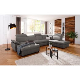 OTTO home Wohnlandschaft &raquo;Mauritius U-Form&laquo; mit Kopfteil- und Armlehnverstellung, wahlweise mit Schlaffunktion grau Struktur fein (100% Polyester);