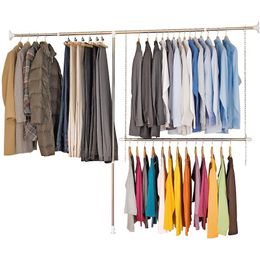 Wenko Teleskopregal &raquo;Garderobe&laquo; Set, 3 Stk. tlg. flexibles Kleiderstangensystem, belastbar bis 110 kg silber Edelstahl B/H/T: 250cm x 202cm x 5cm