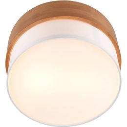 Trio Leuchten Deckenleuchte &raquo;Seasons&laquo; E14 1 Stk. warmwei&szlig; - kaltwei&szlig; Deckenlampe Holz mit Stoffschirm &Oslash;30cm exkl 2xE14 max 40W grau 2, &Oslash; 30cm H: 22cm,