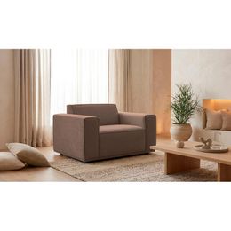 OTTO home Loveseat &raquo;Avelin, 1.5 Sitzer, 140 cm, Chenille, Struktur-Boucle&laquo; mit Wellenunterfederung, Kedernaht, bodentief, Skandi-Design braun 100% 