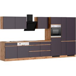 KOCHSTATION K&uuml;chenzeile &raquo;KS-Riesa&laquo; Stellbreite 390 cm, wahlweise mit Induktionskochfeld braun B/H/T: 390cm x 200cm x 60cm,mit Glaskeramikkochfeld