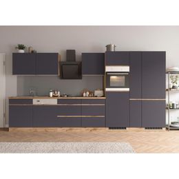 KOCHSTATION K&uuml;chenzeile &raquo;KS-Riesa&laquo; Stellbreite 390 cm, wahlweise mit Induktionskochfeld braun B/H/T: 390cm x 200cm x 60cm,mit Induktionskochfeld