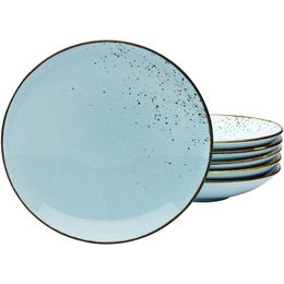 Creatable Suppenteller &raquo;Essteller NATURE COLLECTION&laquo; Teller Set f&uuml;r 6 Personen, &Oslash; 22 cm, Steinzeug, tiefe Teller blau Steinzeug 22cm