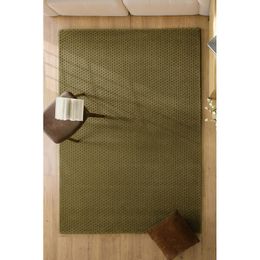 Wecon Home Teppich &raquo;Castello THREE&laquo; rechteckig 7 mm H&ouml;he Schurwolle, Kurzflor mit Hoch-Tief-Effekt, Wohnzimmer, Punktmuster gr&uuml;n Schurwolle B : 200cm 