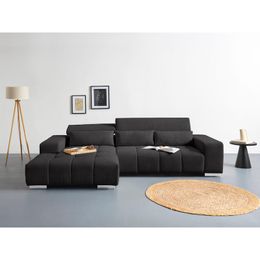 COTTA Ecksofa &raquo;Orion L-Form, B: 307 cm, moderne Steppung, bequeme Wellenunterfederung&laquo; 2x Kopfteilverstellung & 3 Nierenkissen braun 100% Polyester B/