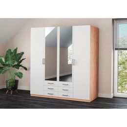 Priess Kleiderschrank &raquo;Amsterdam, viel Stauraum durch viele Schubk&auml;sten, Spiegelt&uuml;ren&laquo; Optional mit LED-Beleuchtung, Made in Germany braun 