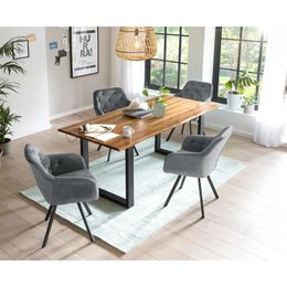 Salesfever Essgruppe &raquo;Essgruppe f&uuml;r stilvolles Speisen&laquo; Set, 5 Stk. tlg. 5-teiliges Set f&uuml;r Ihr Zuhause grau Massivholz, Metall, Polyester Samt, 
