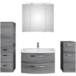 Badm&ouml;bel-Set &raquo;Serie 4010 4-teilig Keramik-Waschtisch mit LED-Spiegelschrank&laquo; Set grau Holzwerkstoff B/H/T: 144cmcm x 200cmcm x 45cmcm