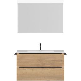 Nobilia Badm&ouml;bel-Set &raquo;Levere&laquo; vormontiert, mit Soft-Close, 2 Stk. tlg. braun B/H/T: 101cmcm x 169cmcm x 48,7cmcm, Griffe schwarz