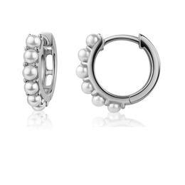 Firetti Damen Paar Creolen &raquo;Schmuck Geschenk Silber 925 Ohrringe&laquo; Made in Germany - mit S&uuml;&szlig;wasserzuchtperle silber 2,5mm, Perlen Silber 925 (