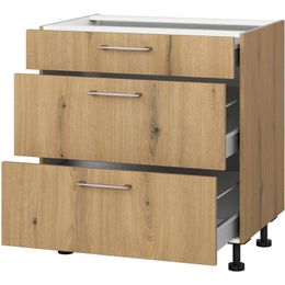 KOCHSTATION Auszugsunterschrank &raquo;KS-Trea U2AS80&laquo; mit drei Ausz&uuml;gen, Breite 80 cm, H&ouml;he 75 cm braun eiche astig, B/H/T: 80cm x 75cm x 56cm, Schubladen: