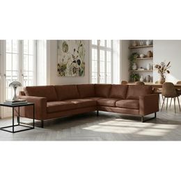 OTTO home Ecksofa &raquo;Pinto, XXL, 250/290 cm, langer Schenkel, Ottomane&laquo; Cord, Chenille, Lederoptik, mit Keder, Metallf&uuml;&szlig;e, Wellenunterfederung braun 