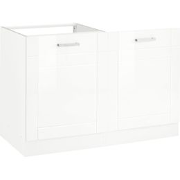 KOCHSTATION Sp&uuml;lenschrank &raquo;KS-Tinnum&laquo; 120 cm breit, MDF-Fronten, Metallgriffe, inklusive Einbausp&uuml;le wei&szlig; Holzwerkstoff wei&szlig;, B/H/T: 120cm x 82cm x 