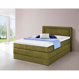 Hapo Boxspringbett mit Bettkasten gr&uuml;n Kopfteil, seitliche Unterbox und Obermatratze sind mit pflegeleichtem Feinstrukturstoff in Leinenoptik (100% 