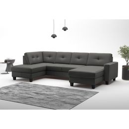 OTTO home Wohnlandschaft &raquo;Varese&laquo; wahlweise mit Schlaffunktion und Bettkasten grau B/H/T: 304cm x 91cm x 170cm, NaturLEDER , Ottomane links,mit 