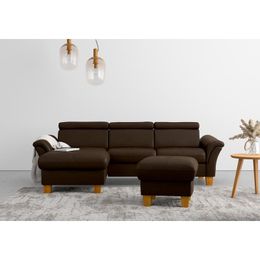 OTTO home Ecksofa &raquo;Lindgren L-Form&laquo; wahlweise mit Bett mit klappbaren Rollen, Kasten und Kopfverstellung braun 100% Polyester B/H/T: 258cm x 84cm x 
