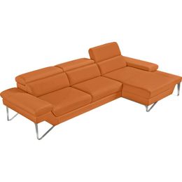 Egoitaliano Ecksofa &raquo;Princess, elegantes Designsofa mit erstklassigem Sitzkomfort, L-Form&laquo; mit Recamiere, inkl. Kopfteilverstellung, edle Designmetallf&uuml;&szlig;e orange 
