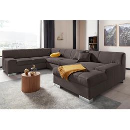 DOMO collection Wohnlandschaft &raquo;Bero, elegant und zeitlos, flache Armlehnen, Breite 328cm, U-Form&laquo; fester Sitzkomfort, wahlweise mit Bettfunktion 