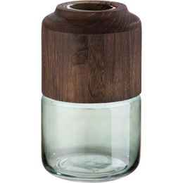 Casablanca by Gilde Tischvase &raquo;Colletta&laquo; aus Glas, mit abnehmbarem Holzelement braun Glas, Massivholz B/H/T: 16cm x 28cm x 16cm &Oslash; 16cm