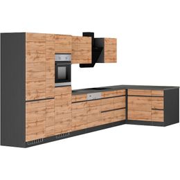 KOCHSTATION Winkelk&uuml;che &raquo;KS-Riesa&laquo; Stellbreite 490/153 cm, wahlweise mit Induktionskochfeld braun B/H/T: 490cm x 200cm x 60cm,mit Induktionskochfeld