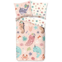Good Morning Kinderbettw&auml;sche &raquo;Loua&laquo; 2 Baumwolle, Renforc&eacute;, 135x200, Wendeoptik, Kind, M&auml;dchen, Meerestiere Renforc&eacute;, Obermaterial: 100% Baumwolle B/L