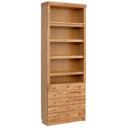 OTTO home B&uuml;cherregal &raquo;Soeren Eiche Regal mit 5 breiten Schubk&auml;sten in geteilter Optik&laquo; T/H: 80/29/220 cm, Eiche teilmassiv, FSC , elegante 